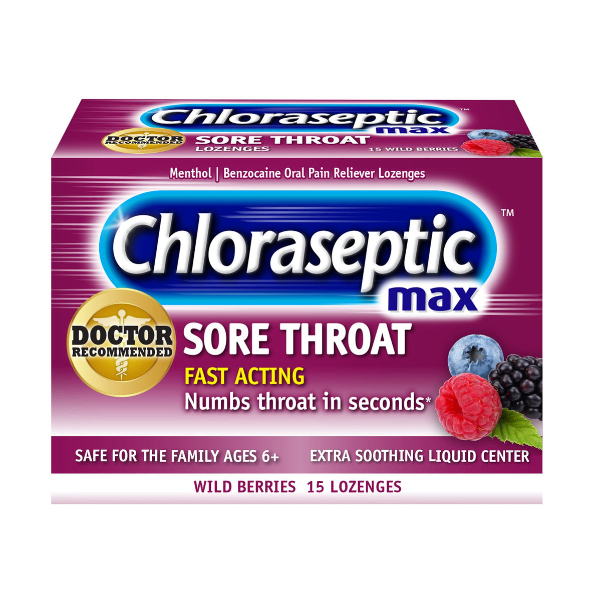 Chloraseptic Max Strength Sore Throat Lozenges, Wild Berries – 15 Coun ...