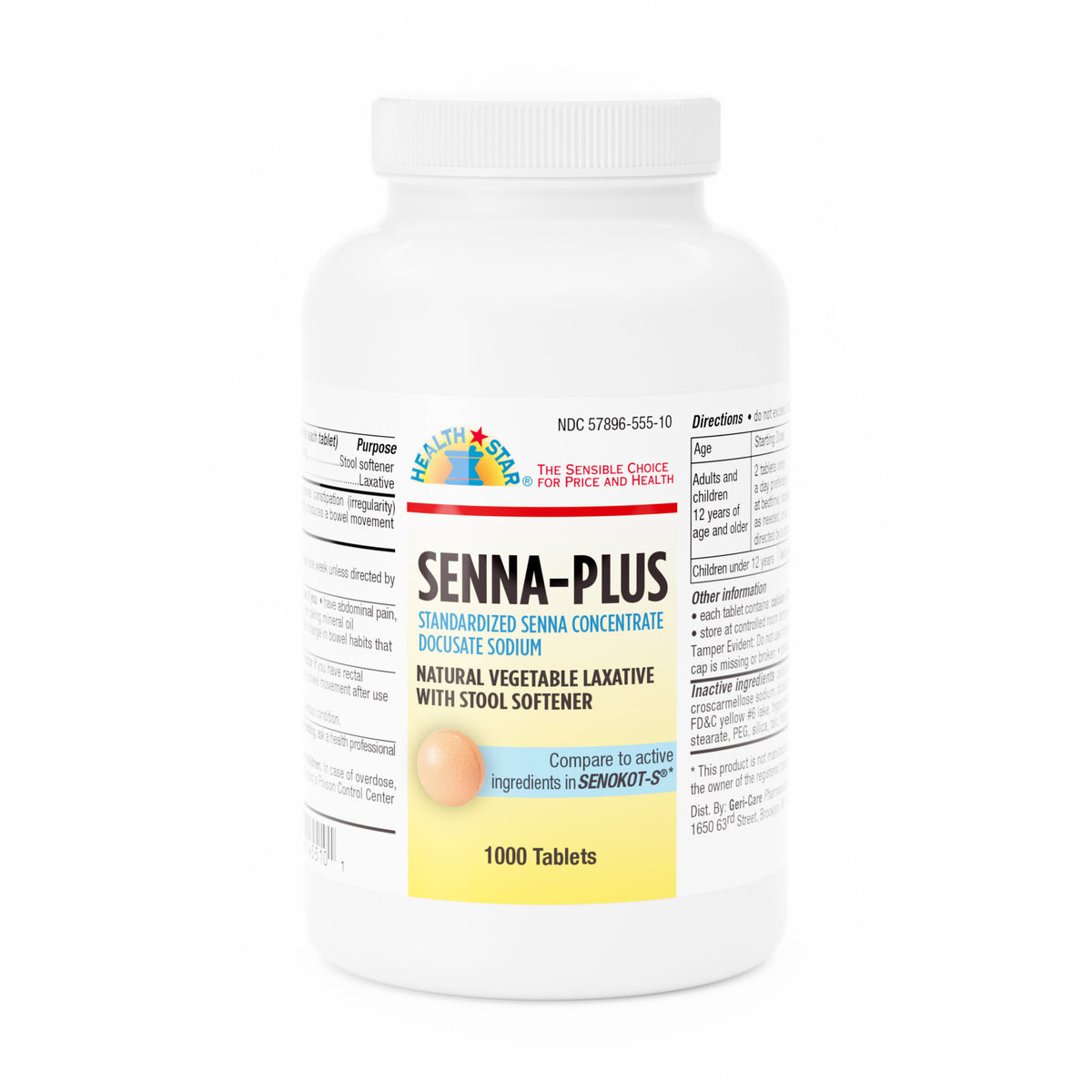 GeriCare Senna Plus Laxative Stool Softener â€“ Sennosides 8.6 mg & Do ...