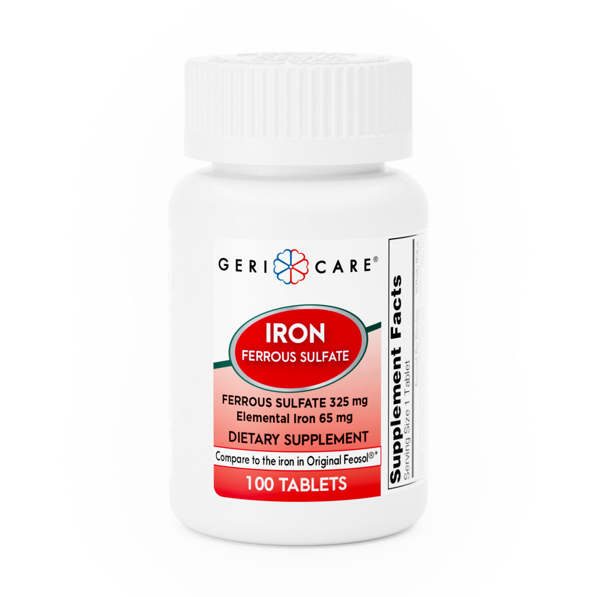 GeriCare Ferrous Sulfate Iron 65 mg Tablets â€“ Iron Supplement for En ...