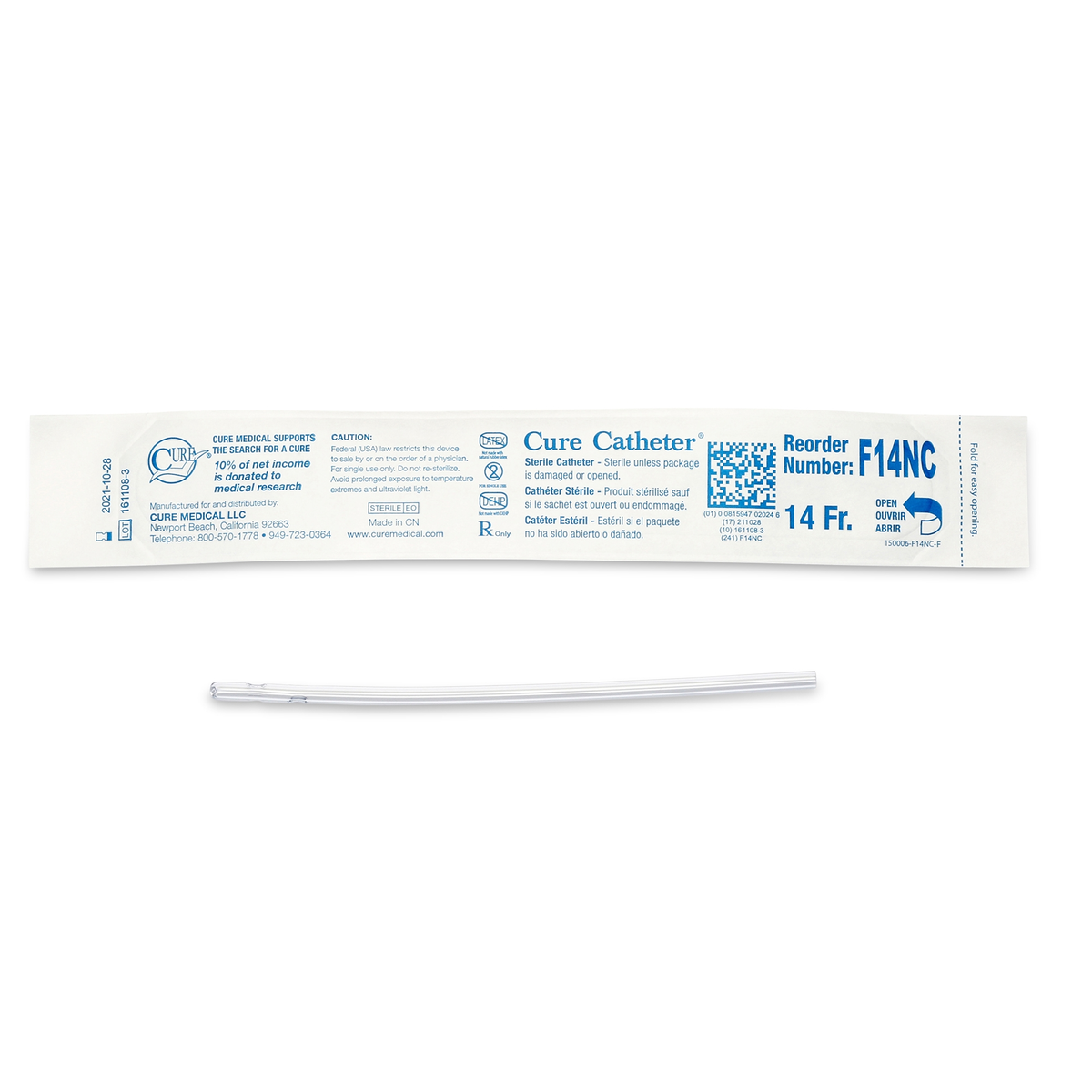 Convatec Cure® Female Straight Uncoated Catheter – 14 Fr × 6″ (F14NC ...