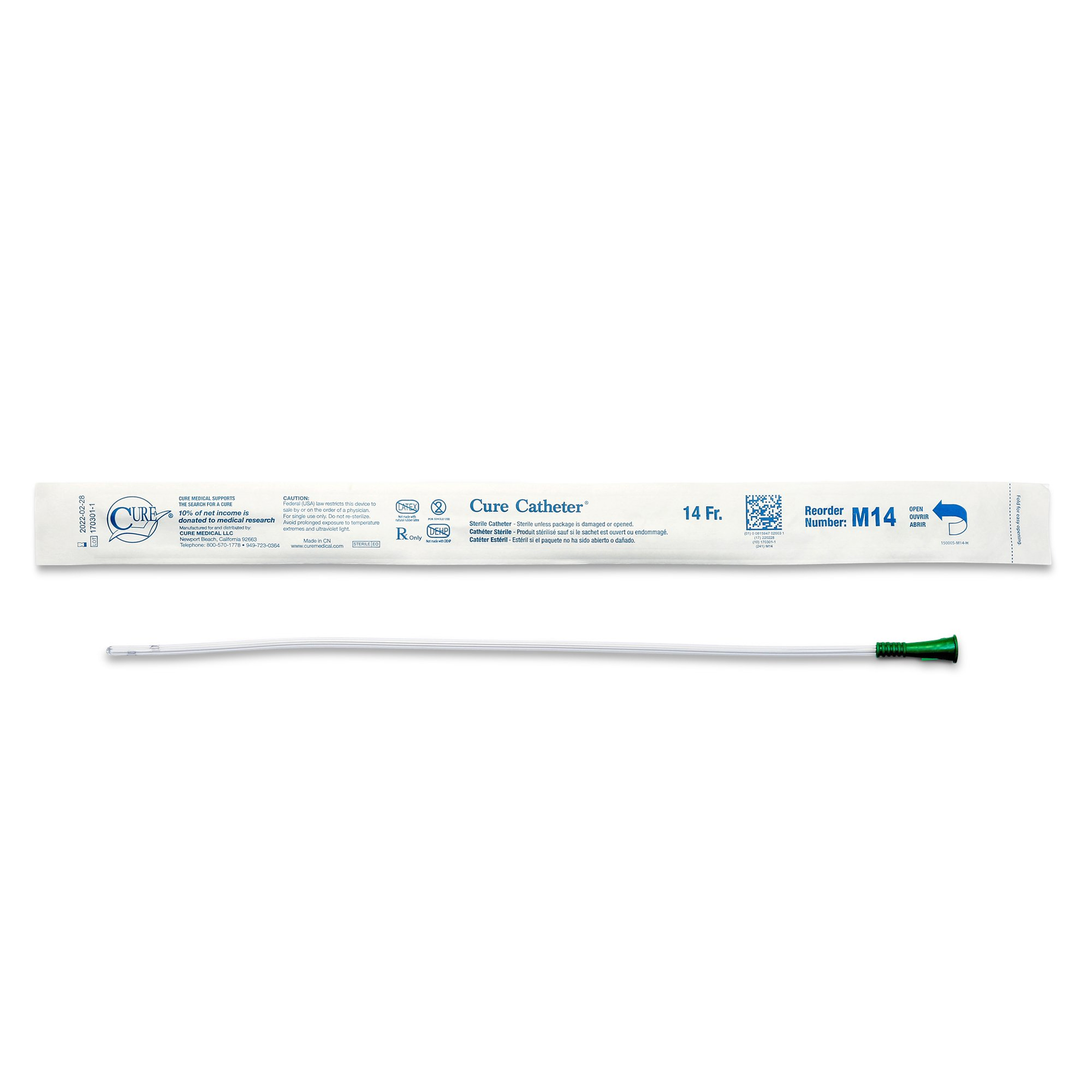 Convatec Cure Ultra™ 14 Fr × 16″ Pre-Lubricated Straight Catheter (ULT ...