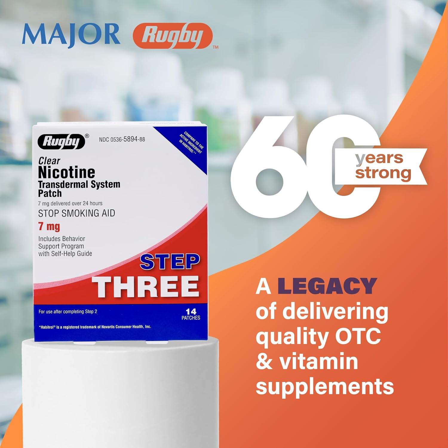 Rugby Nicotine Patch 7mg Step 3 â€“ 24-Hour Clear Transdermal Patches ...